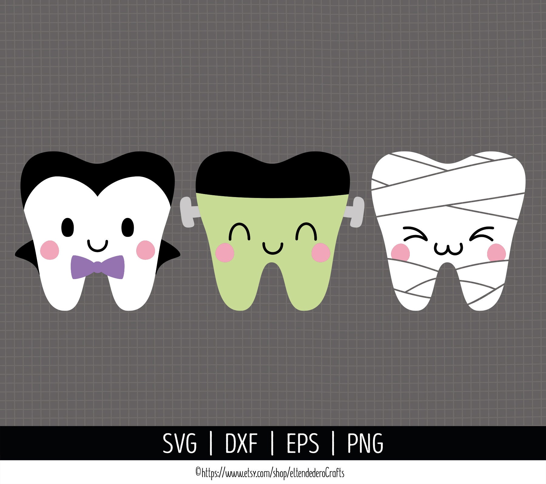 SVG Dientes Halloween. Diente Drácula Frankenstein y Momia. | Etsy