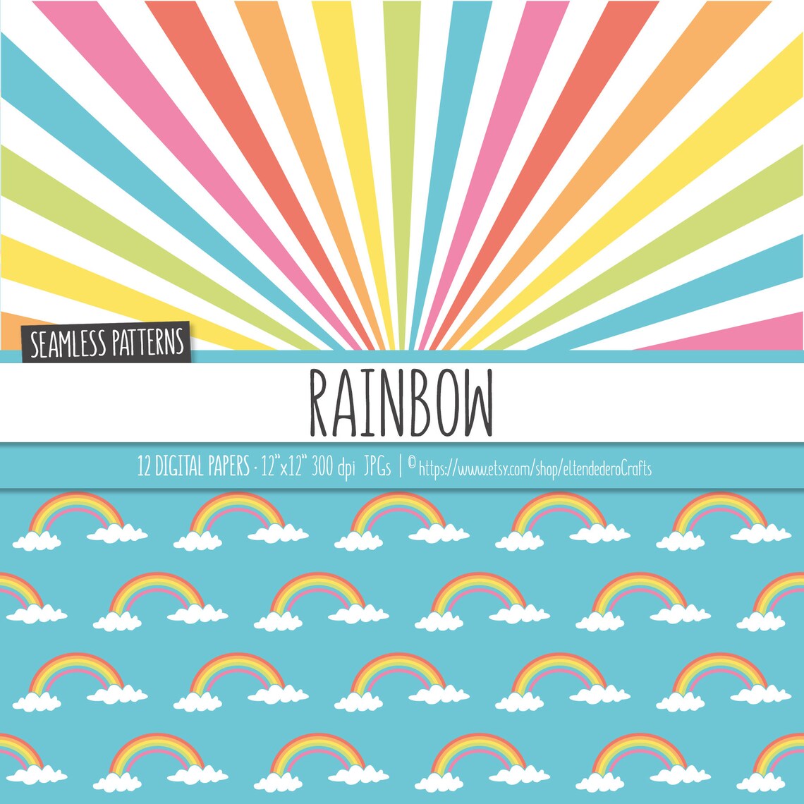 Rainbow Digital Paper Pack. Multicolor Rainbows Stripes - Etsy