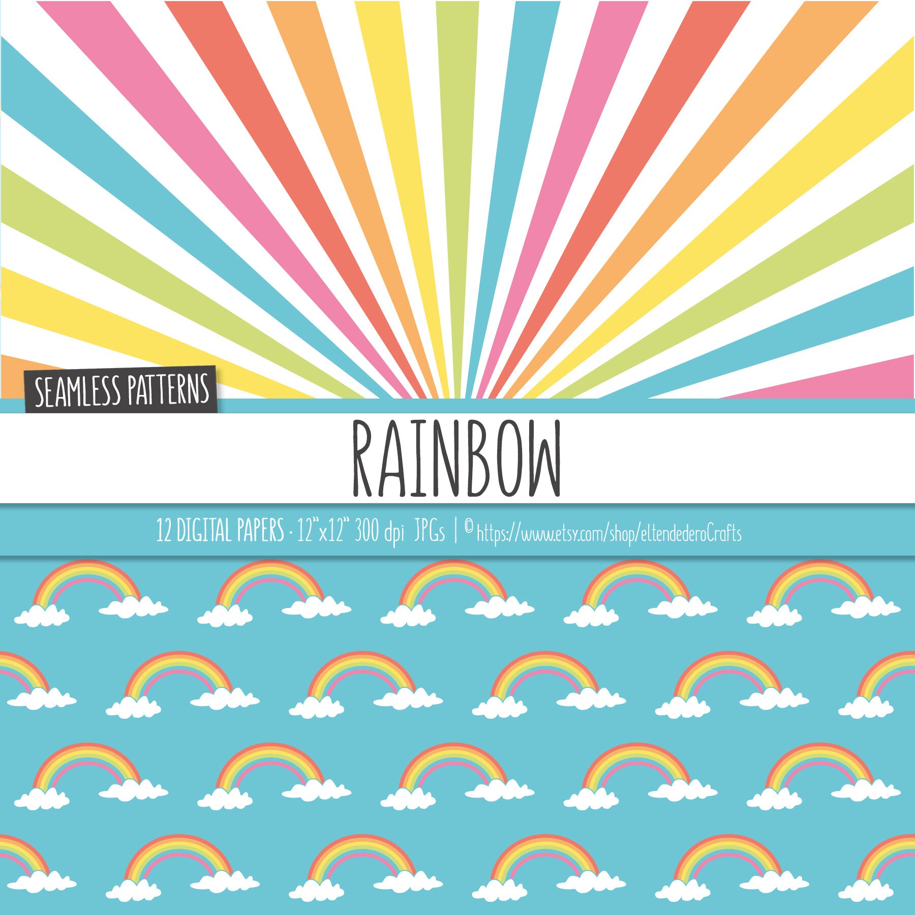 Rainbow Digital Paper Pack. Multicolor Rainbows Stripes - Etsy