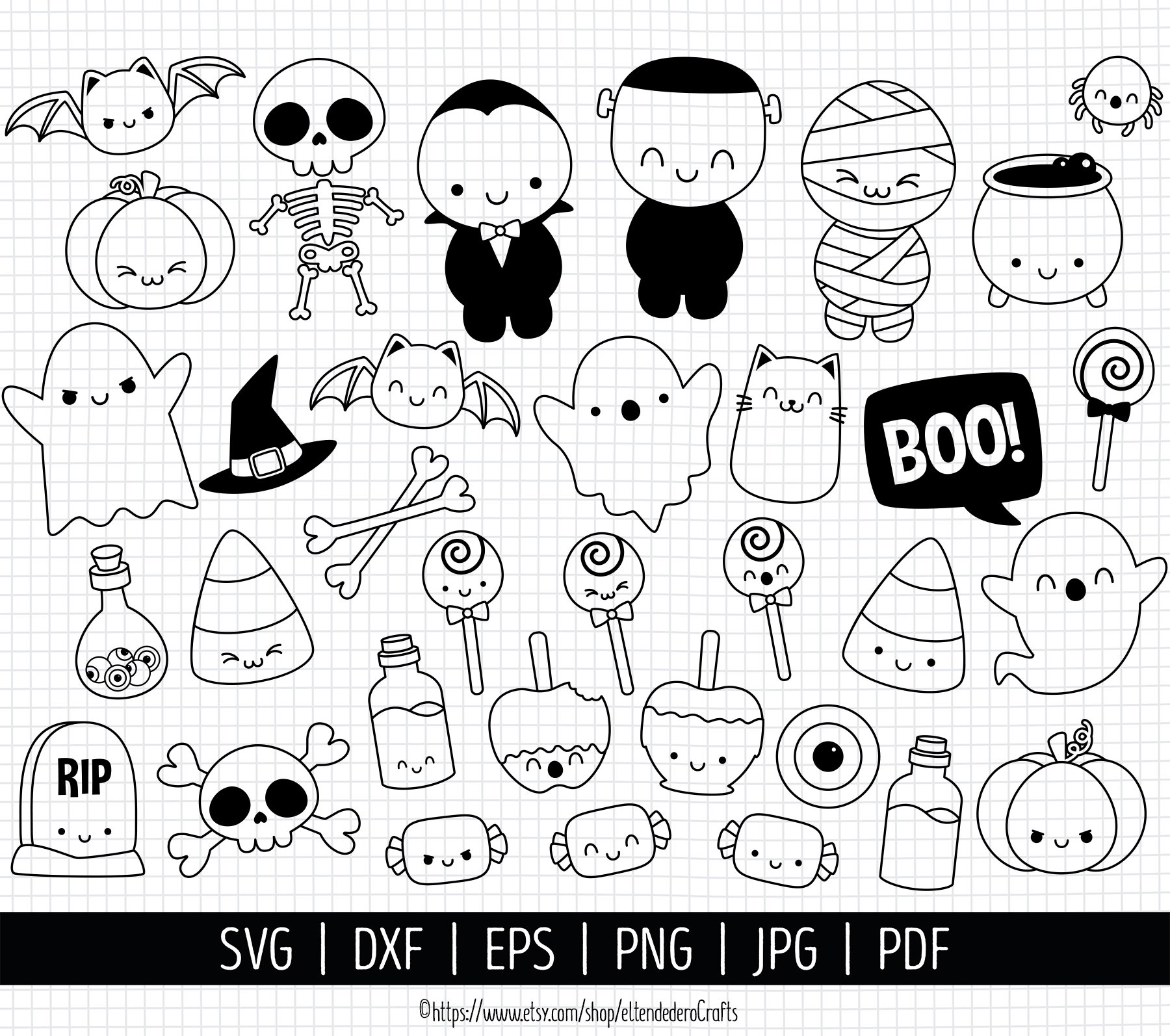 Simple Halloween Black And White Clipart