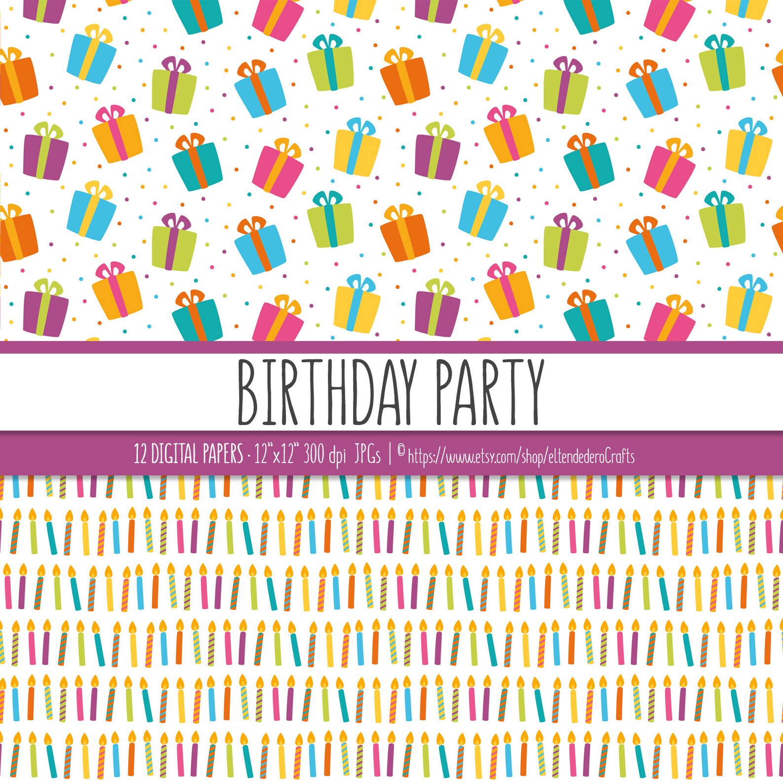 Birthday Digital Paper Package. Multicolor Kids Birthday Party - Etsy