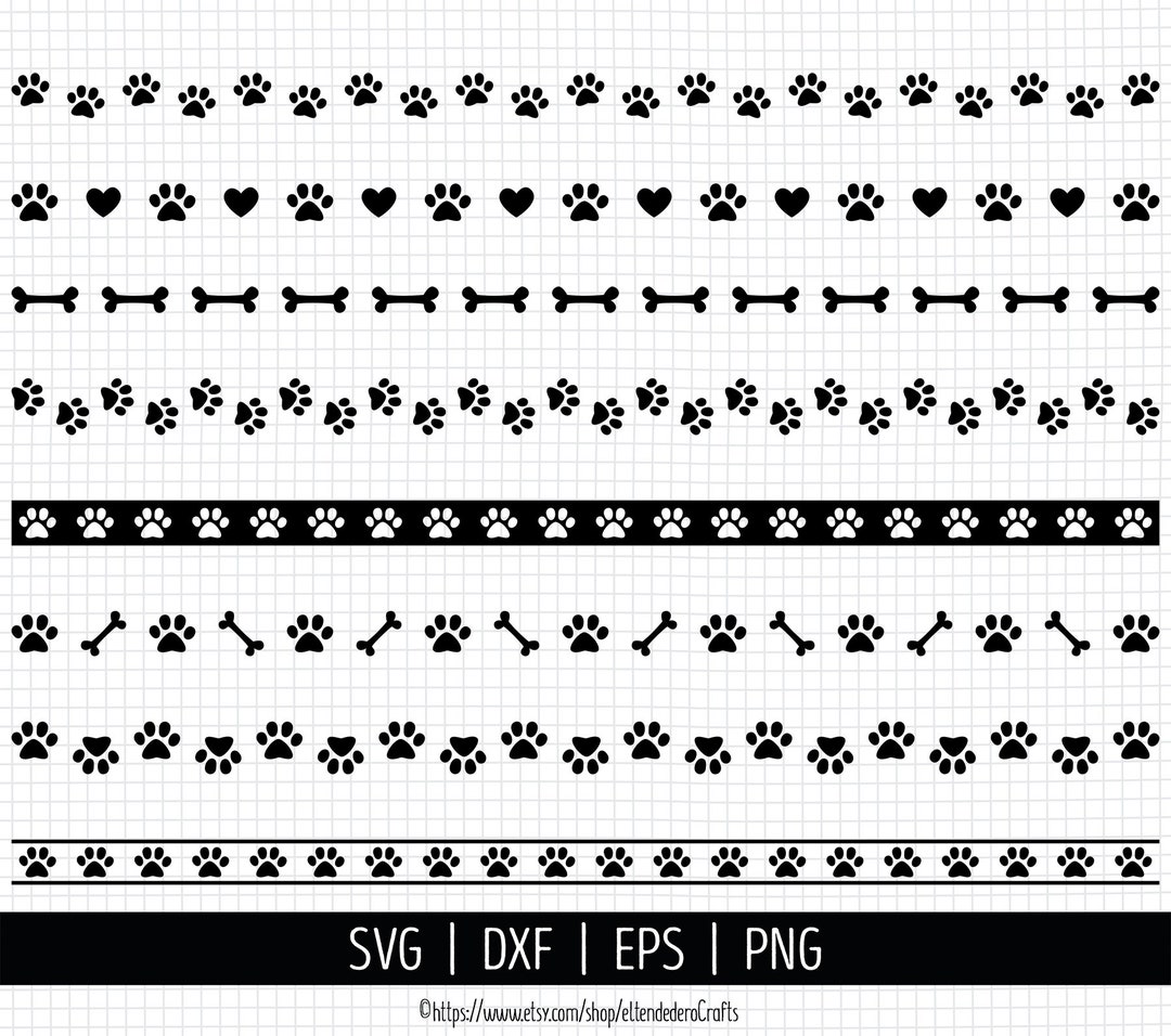 Paw Dividers SVG. Dog Paw Prints Line Dividers Cut Files Set, Pet ...