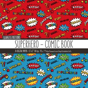 Superhero Digital Paper Pack. Action Words and Comic Sounds Patterns ...