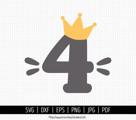 4th Birthday SVG Cut File. Four With Crown Girl Shirt Vector | Etsy