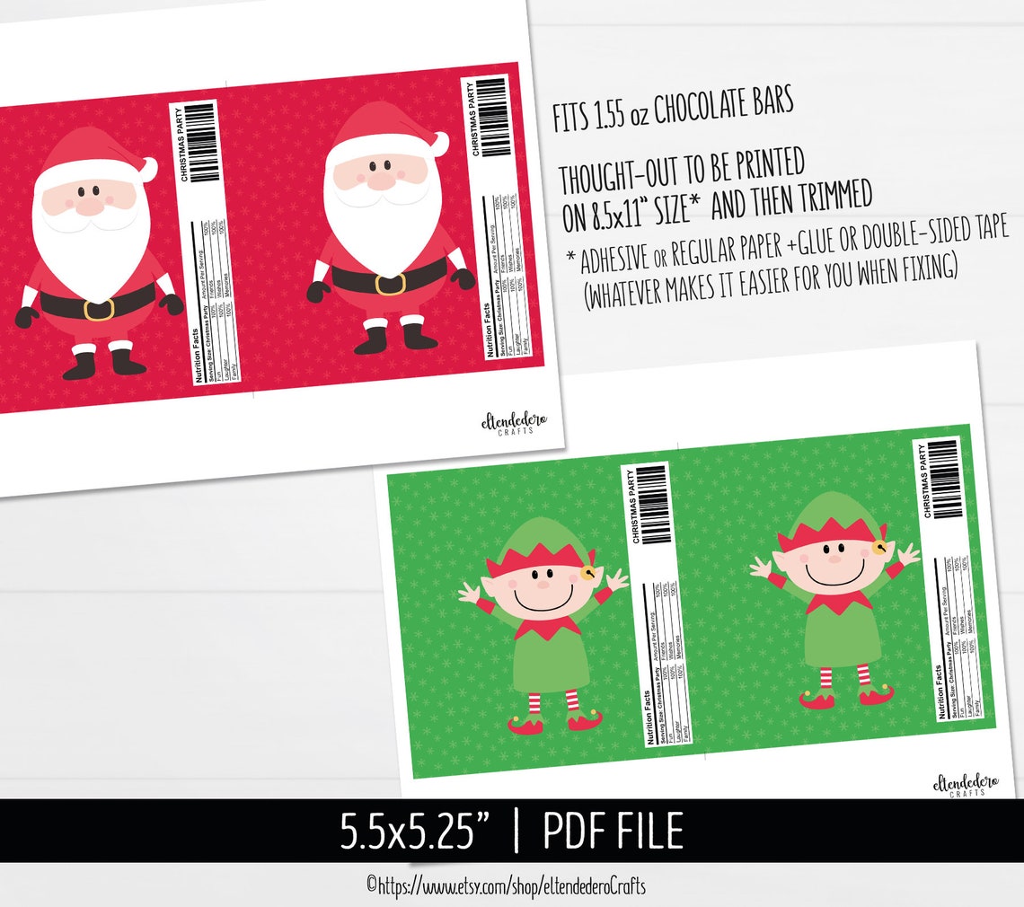 PRINTABLE Christmas Chocolate Bar Wrappers. Kids Classroom - Etsy
