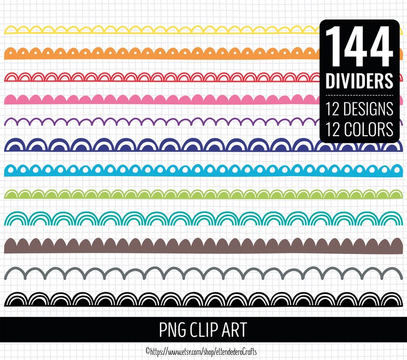 Doodle Scalloped Dividers PNG Clipart. Colorful Hand Drawn - Etsy