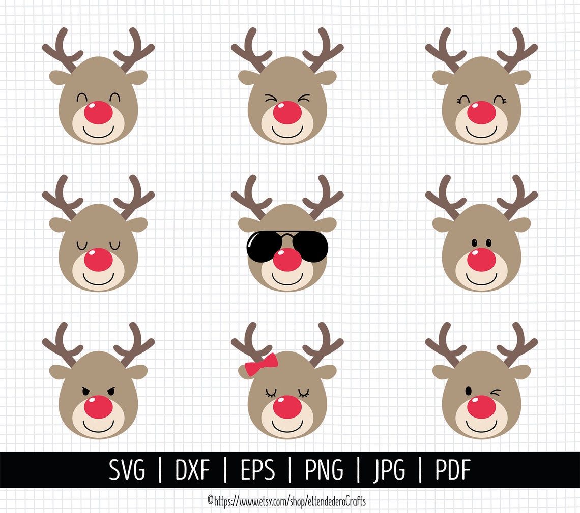Reindeer SVG. Kids Cartoon Rudolph Face Clipart. Christmas Cut | Etsy