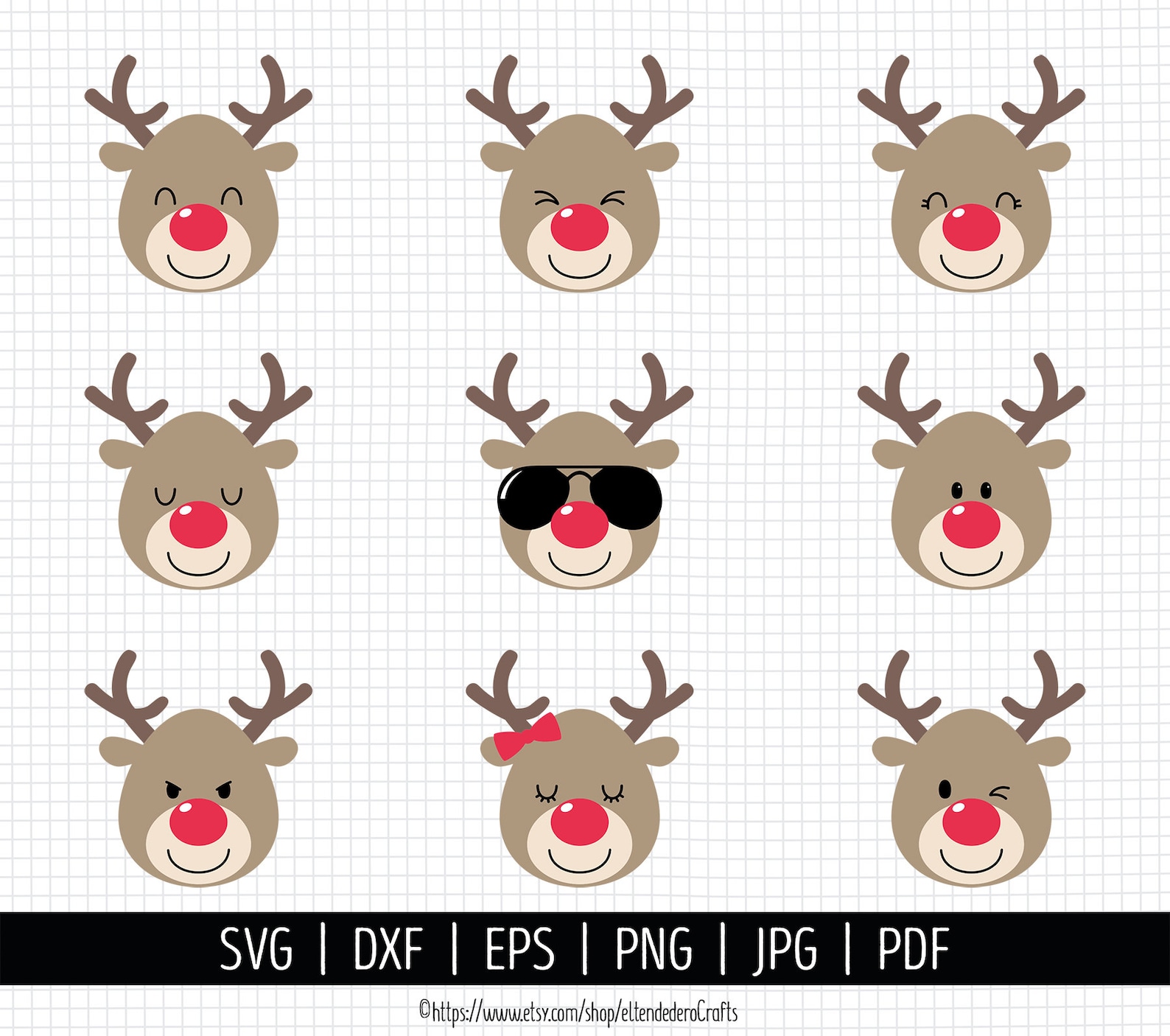 Reindeer SVG. Kids Cartoon Rudolph Face Clipart. Christmas Cut | Etsy