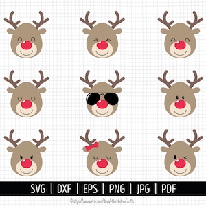 Reindeer SVG. Kids Cartoon Rudolph Face Clipart. Christmas Cut Files ...