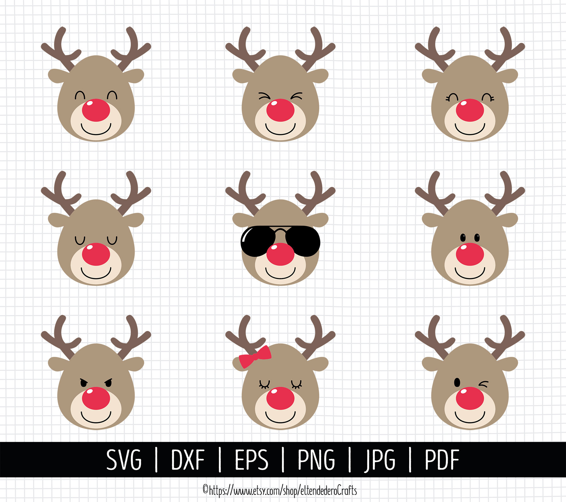 Reindeer SVG. Kids Cartoon Rudolph Face Clipart. Christmas Cut | Etsy