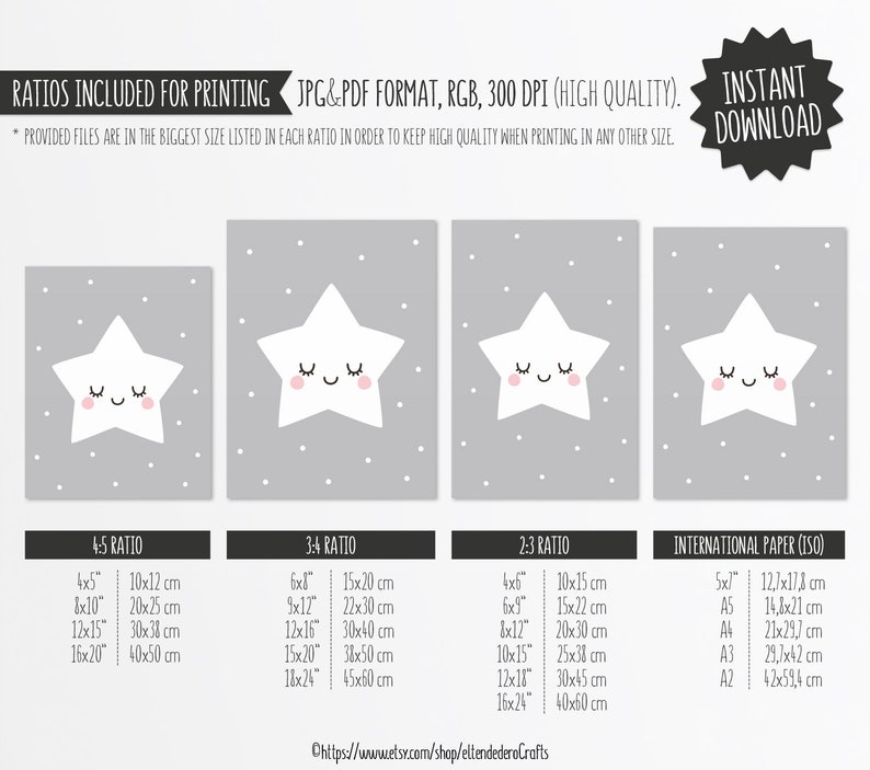 PRINTABLE Star Nursery Decor. Grey Baby Star Wall Art Sleepy - Etsy
