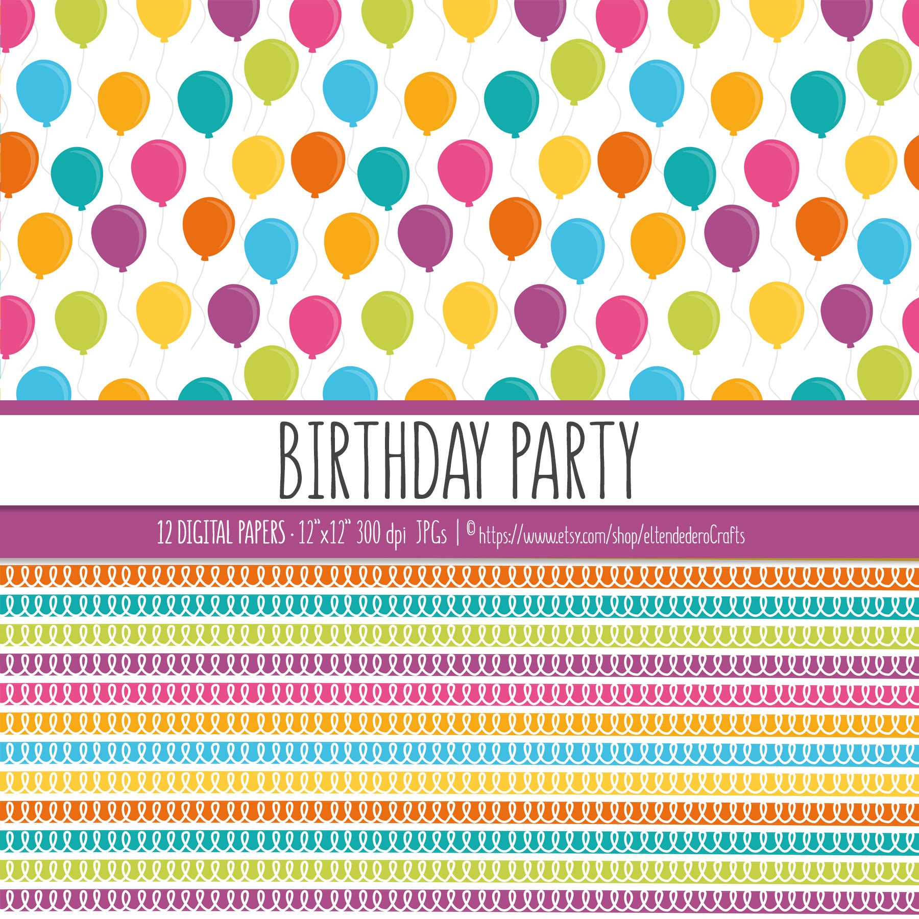 Birthday Digital Paper Package. Multicolor Kids Birthday Party - Etsy
