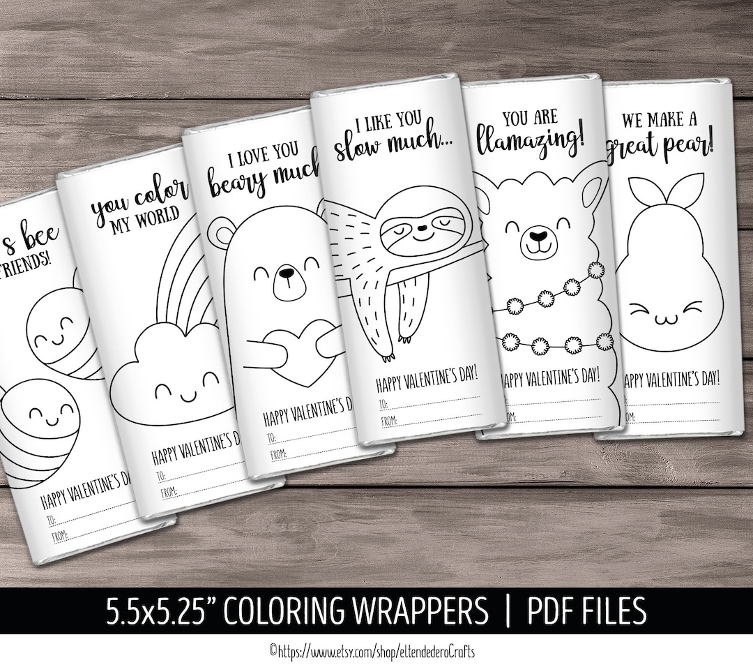 Kids Valentines Coloring Chocolate Bar Wrappers. Classroom Large Candy ...