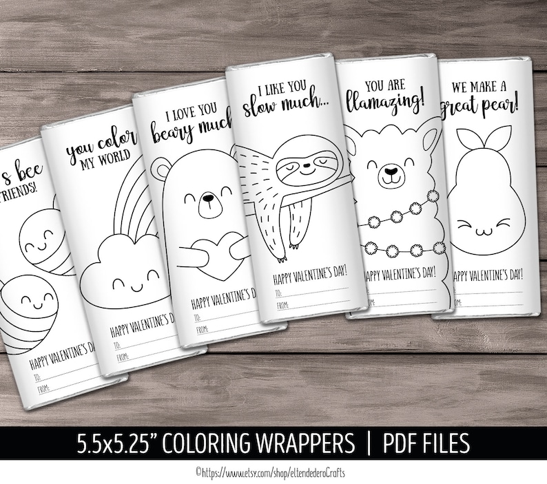 Kids Valentines Coloring Chocolate Bar Wrappers. Classroom Large Candy ...