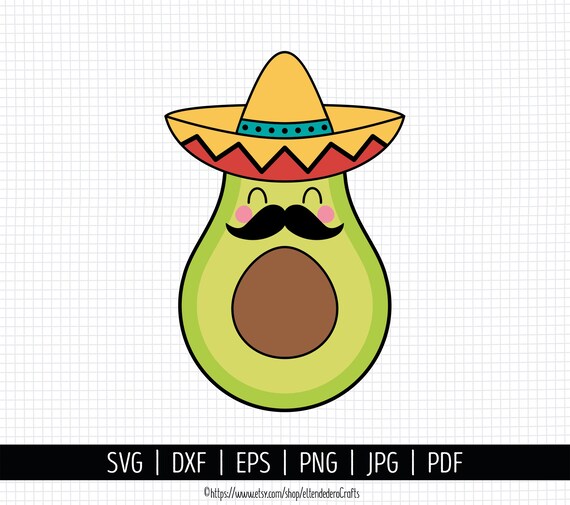 SVG Aguacate con Sombrero Mejicano y Bigote. Archivos Corte - Etsy México