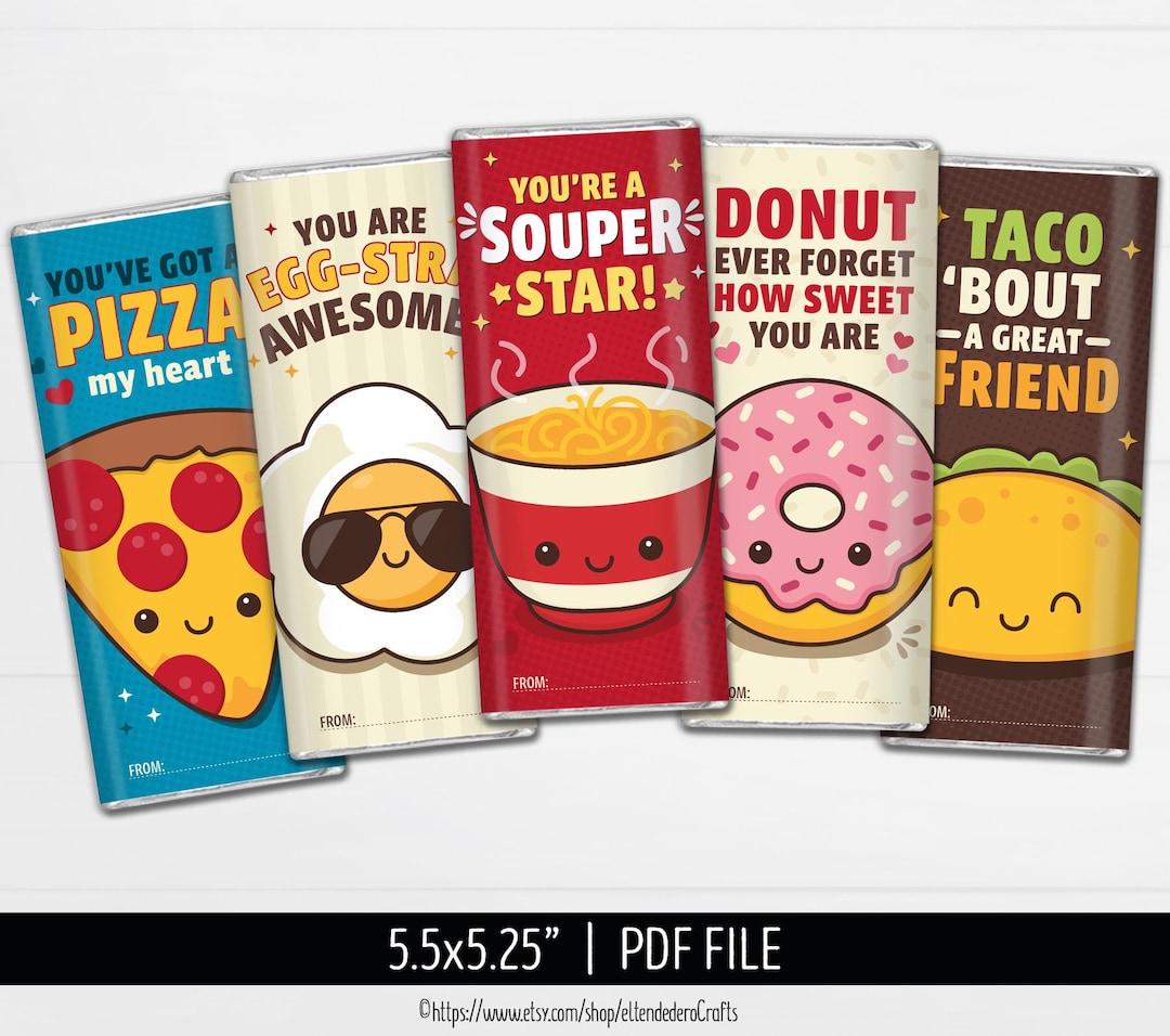 Kids Valentine Chocolate Bar Wrappers Printable – Food Pun Classroom ...