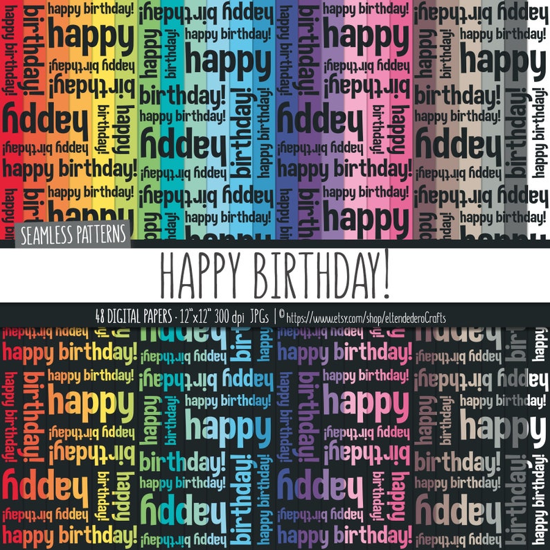 Birthday Digital Paper Set. Rainbow Happy Birthday Patterns. - Etsy