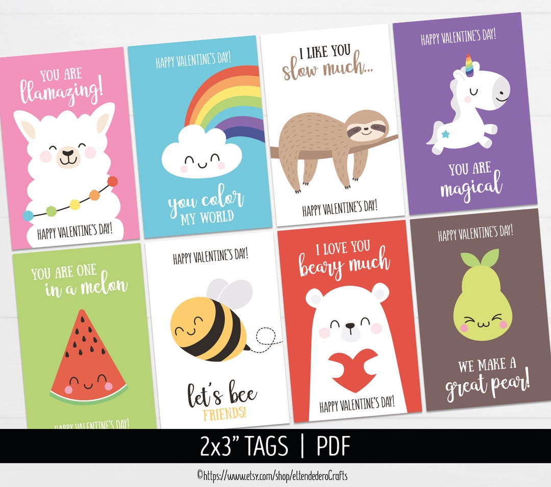 Kids Valentine Tags. Animal Classroom Valentines Favor Bag Labels ...