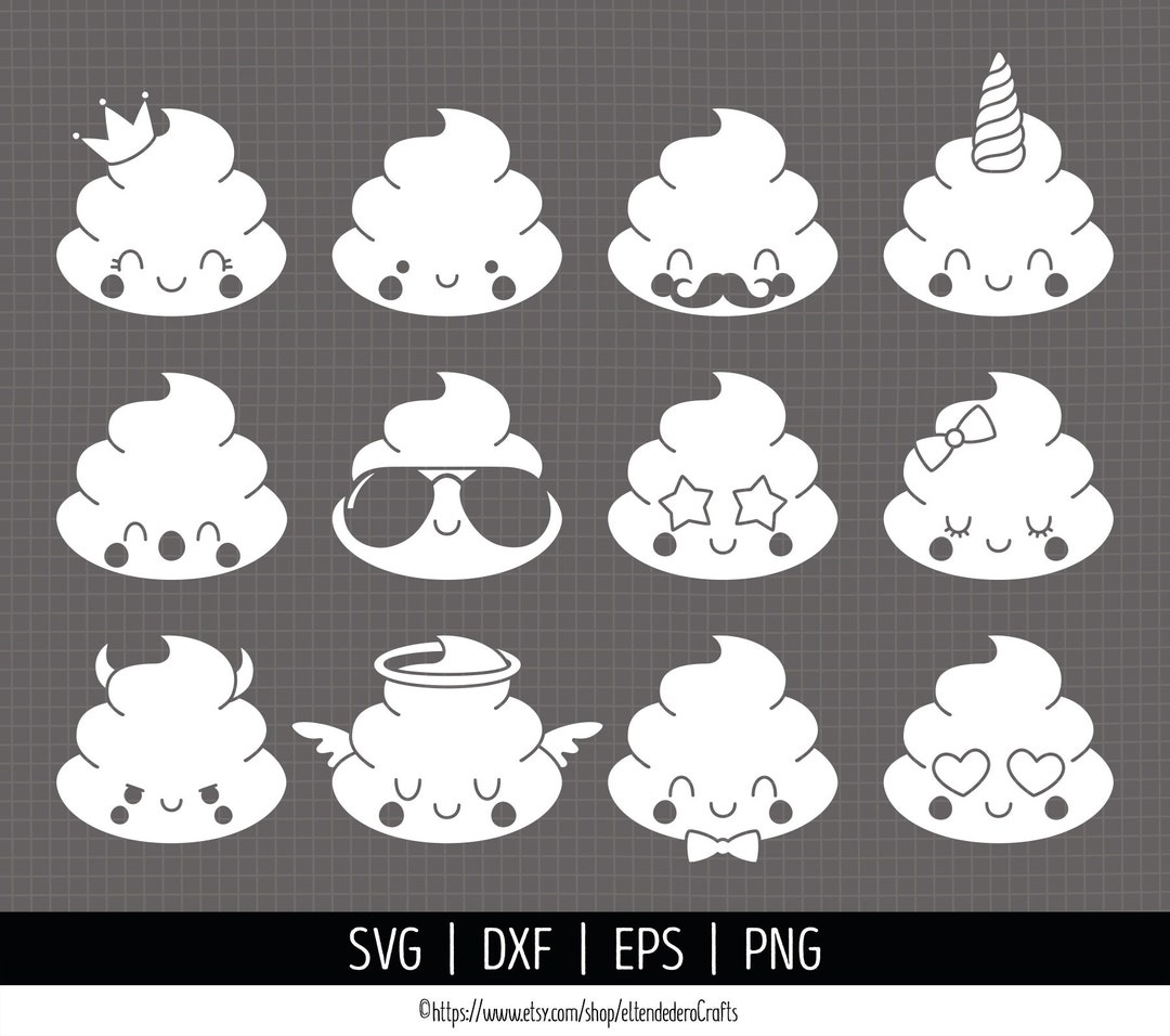 Poop SVG. Poop Emoji Vector Cut Files for Cutting Machine. Kawaii Faces ...