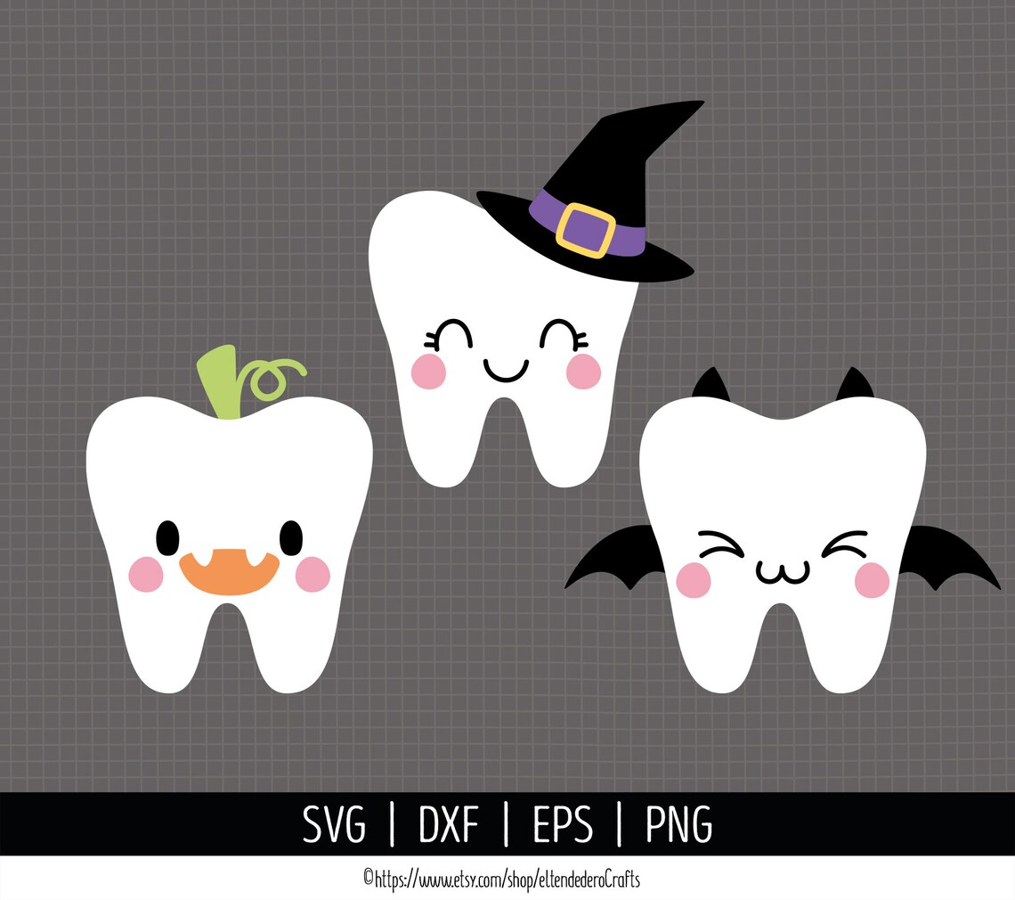 Halloween Tooth Fairy SVG. Pumpkin Witch & Bat Tooth Cut | Etsy