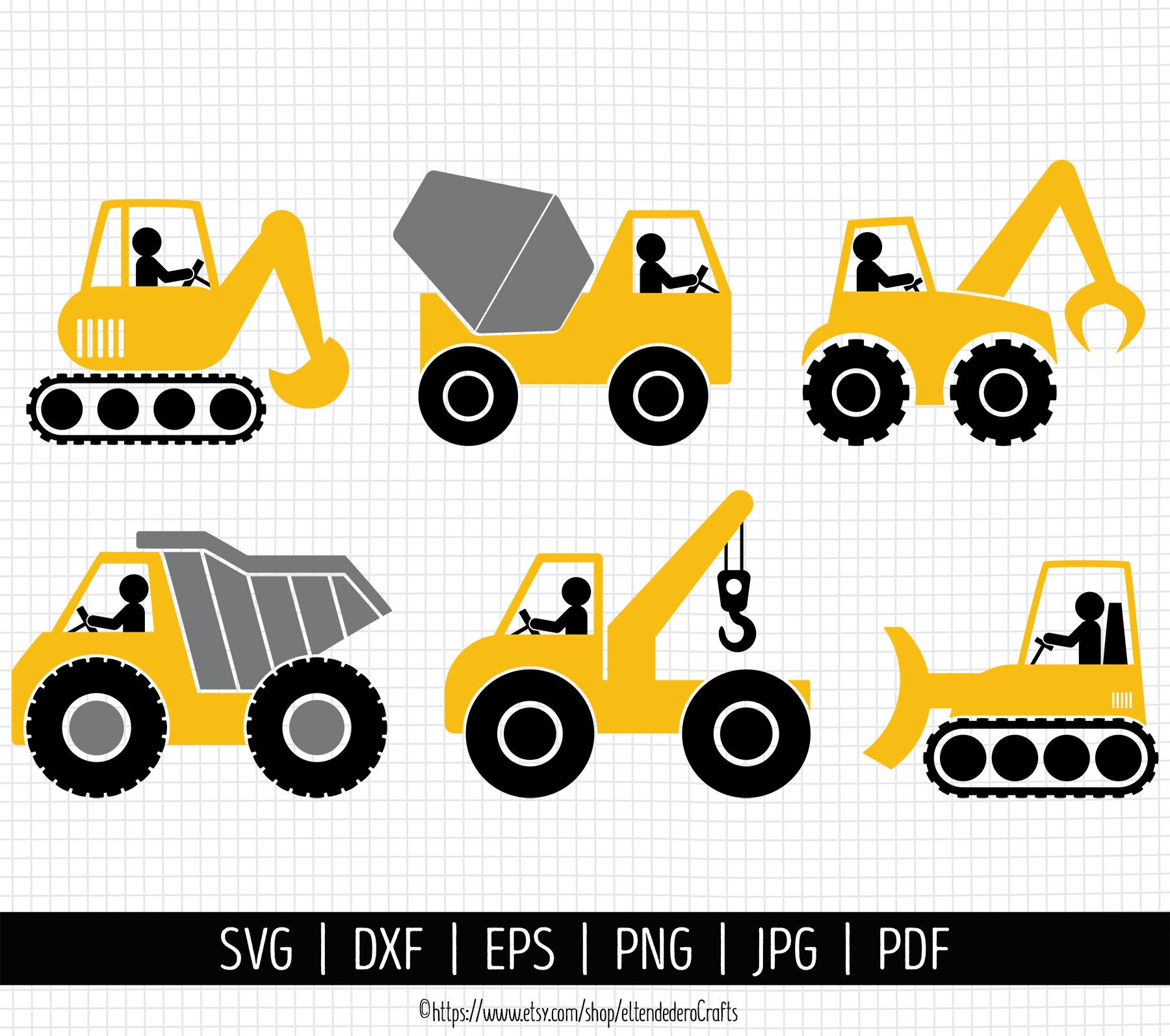 Construction Truck SVG. Vector Construction Vehicles, Excavator ...