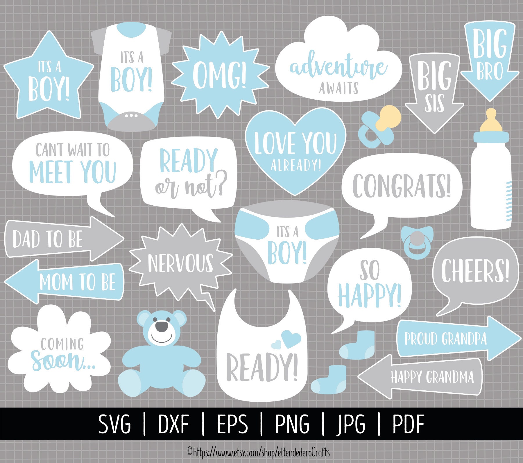 Blue Baby Photo Booth Props SVG. Cute Speech Bubbles Props - Etsy