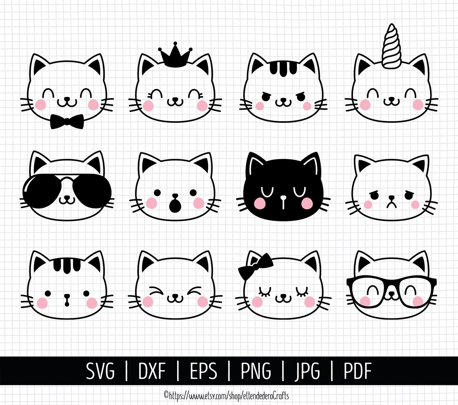Cat SVG. Baby Girl and Boy Cat Faces Clipart. Cute Kitten - Etsy