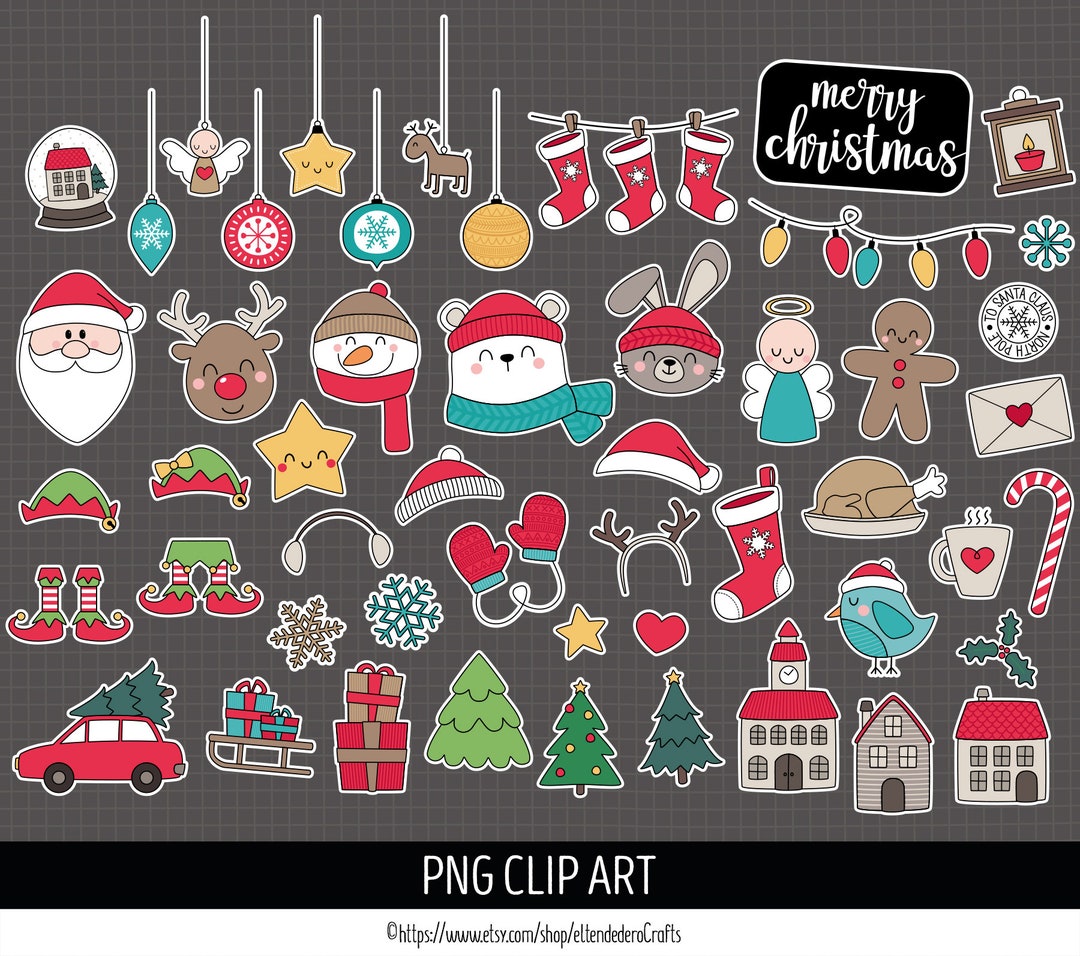 Doodle Christmas Bundle. Kids Cartoon Hand Drawn Christmas Clipart ...