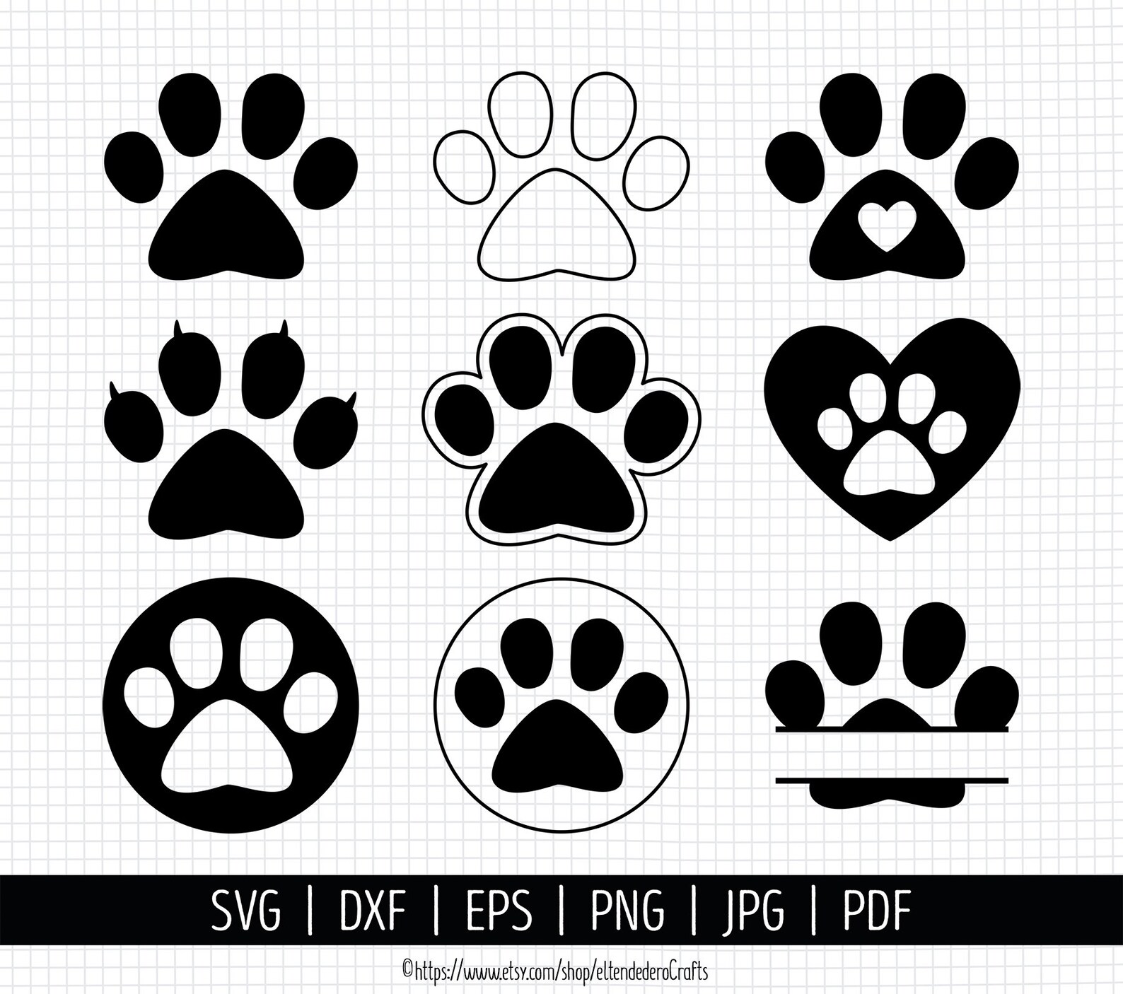 Paw Prints SVG Bundle. Dog Paws SVG. Paw Monogram Cut Files. | Etsy