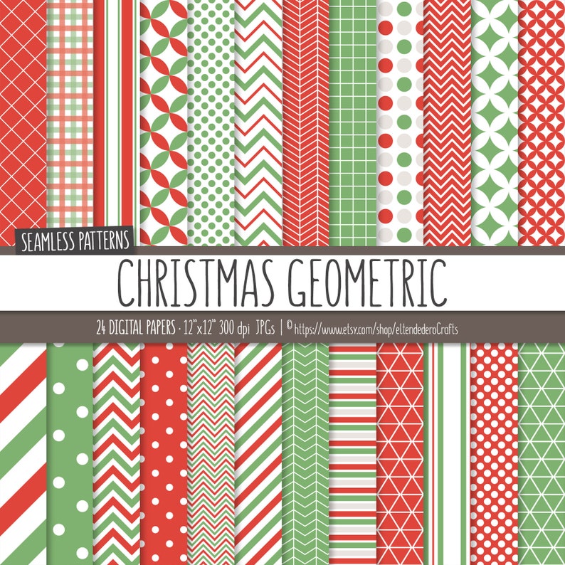 Christmas Geometric Digital Paper Package With Red Beige Backgrounds ...