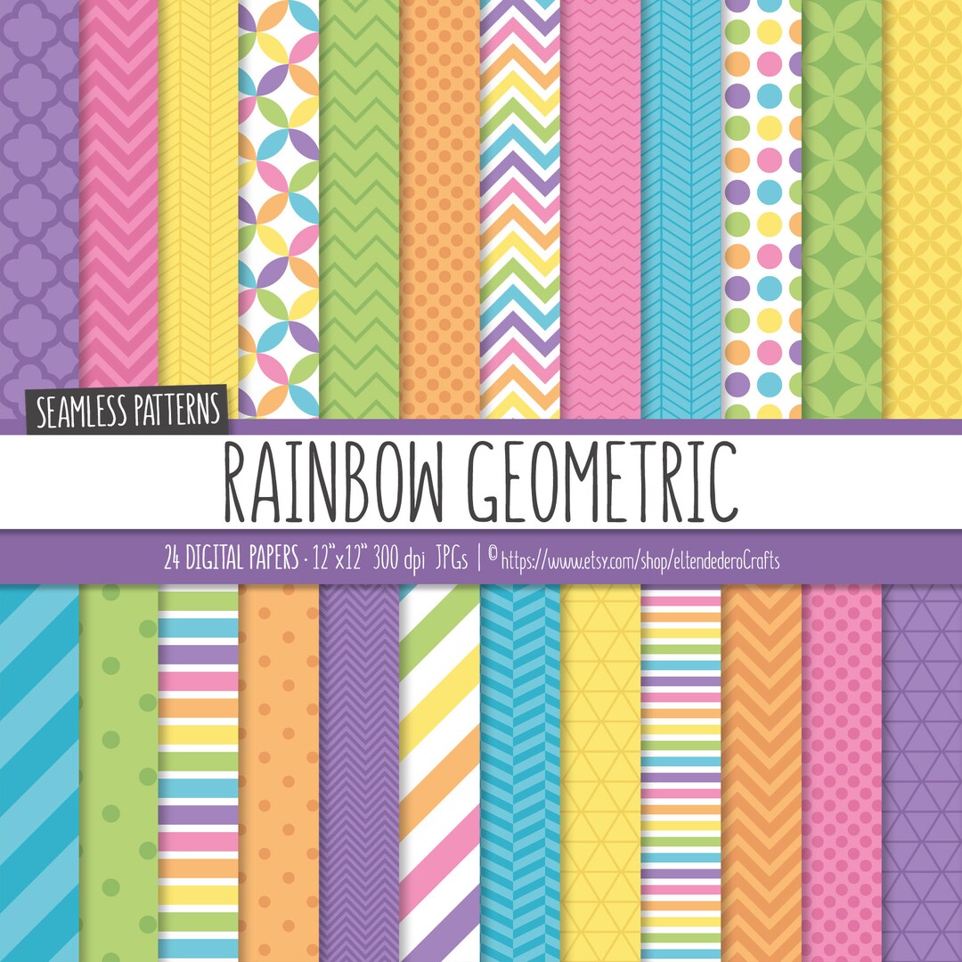 Geometric Digital Paper Package With Multicolor Rainbow Backgrounds ...