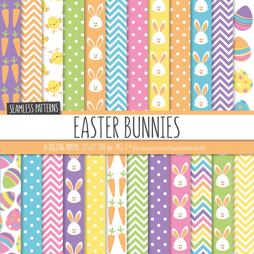 Easter Digital Paper Package. Kids Easter Bunnies Seamless Patterns ...