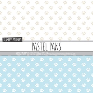 Paws Digital Paper Pack. Pale Colors Dog Paws Seamless Patterns ...
