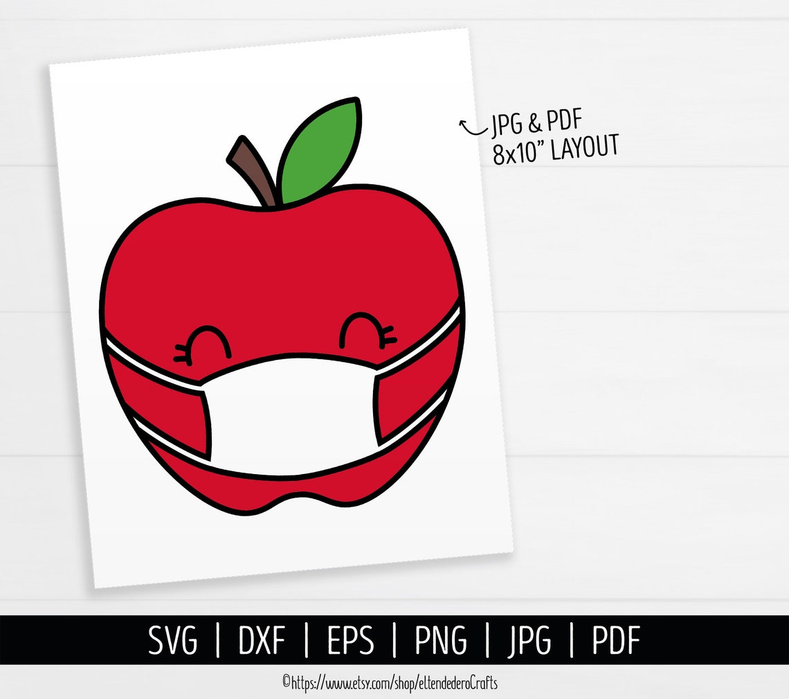 Apple with Mask SVG. Teacher Gift Cut Files. Quarantine Vector | Etsy
