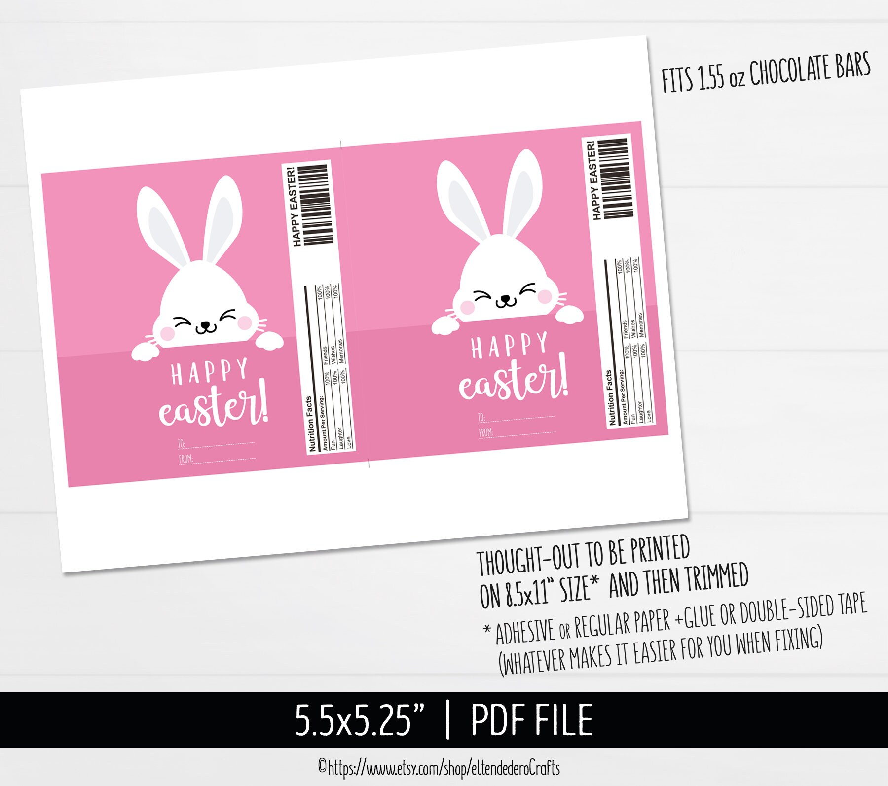 Easter Chocolate Bar Wrappers. Classroom Happy Easter Bunny Large Candy ...
