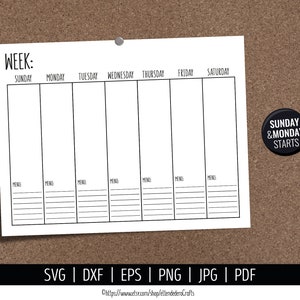 Blank Calendar SVG. Digital Weekly Calendar Vector Cut Files Cutting ...
