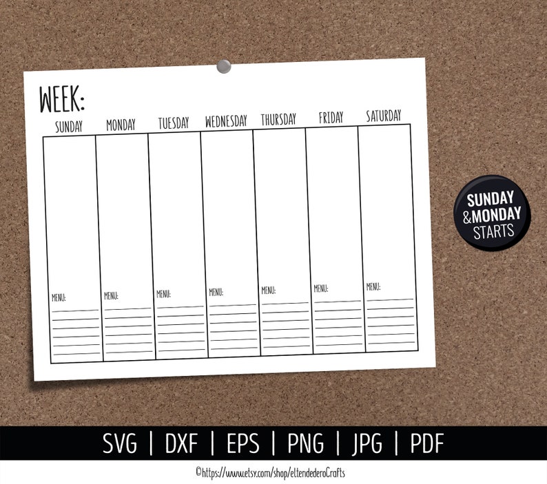 Blank Calendar SVG. Digital Weekly Calendar Vector Cut Files - Etsy