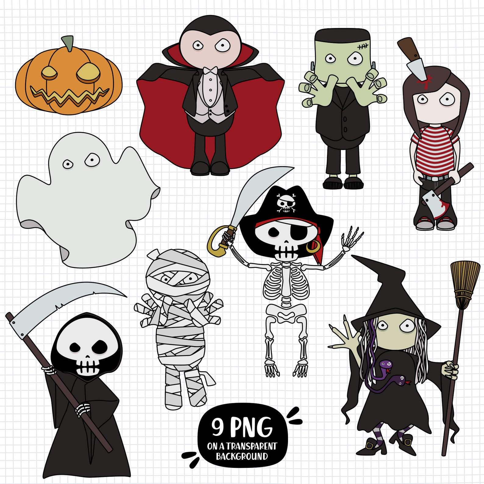 Halloween Character Clipart. Kids Halloween PNG Clip Art. - Etsy
