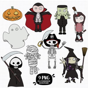 Halloween Character Clipart. Kids Halloween PNG Clip Art. Doodle ...