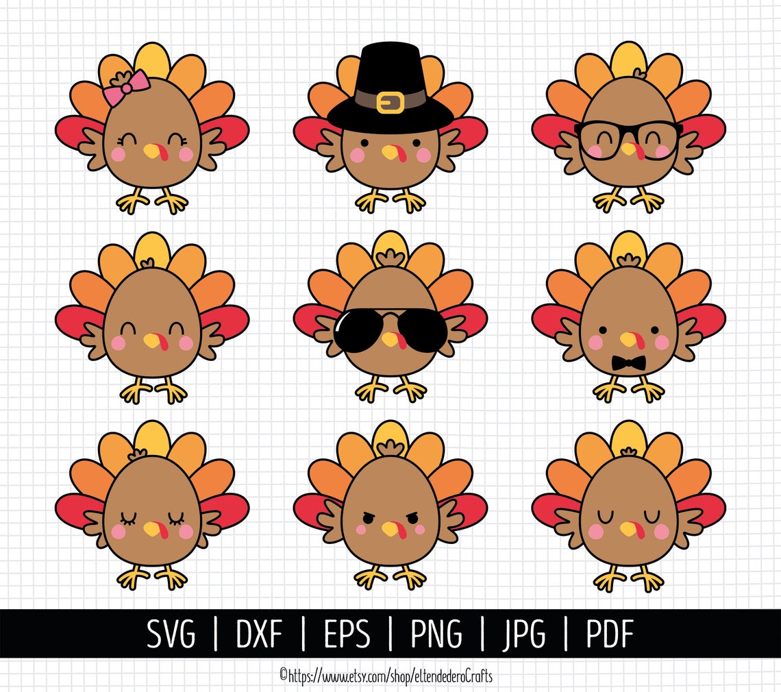 Turkey SVG. Kids Thanksgiving Bundle Clipart. Cute Kawaii - Etsy