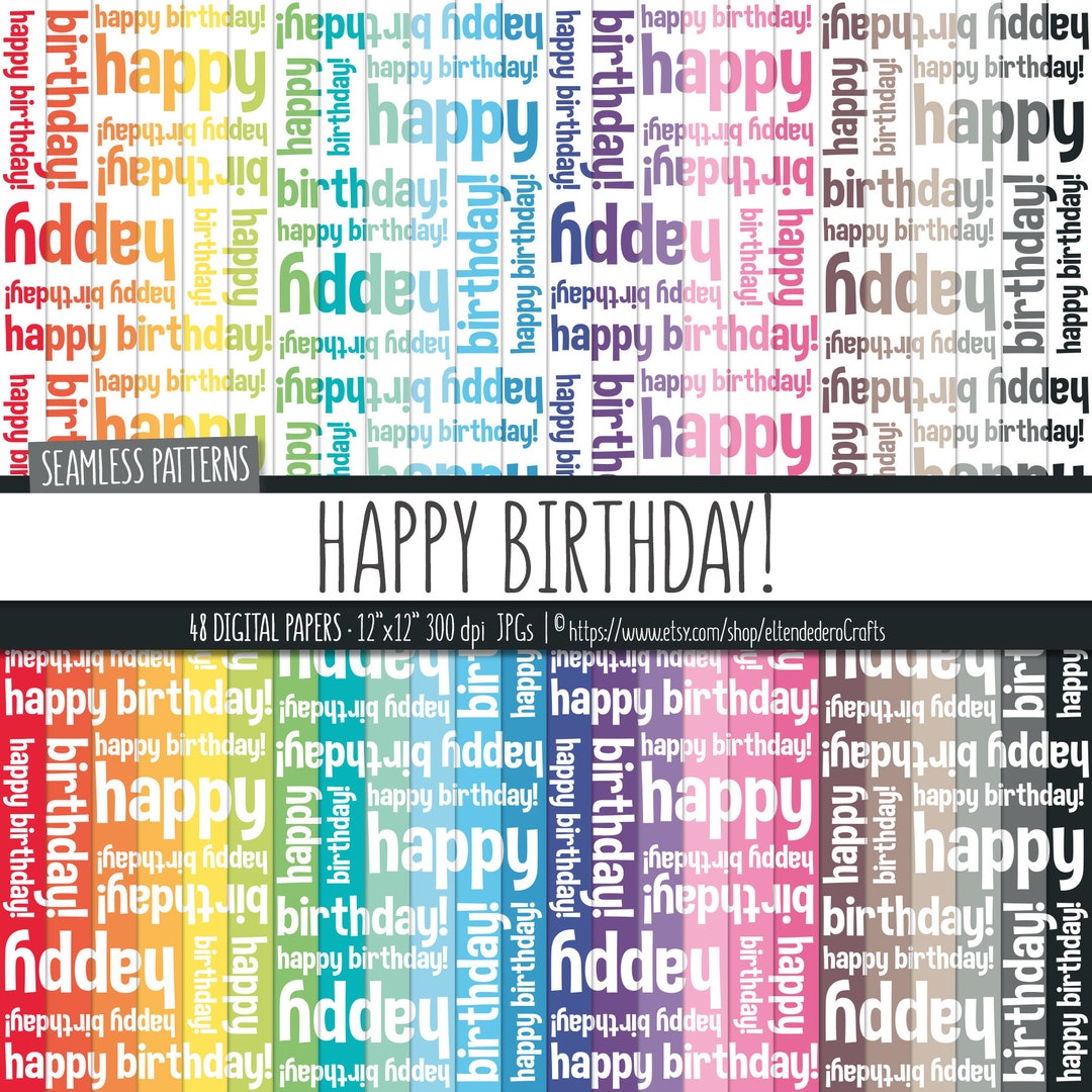 Birthday Digital Paper Set. Rainbow Happy Birthday Patterns. Colorful ...