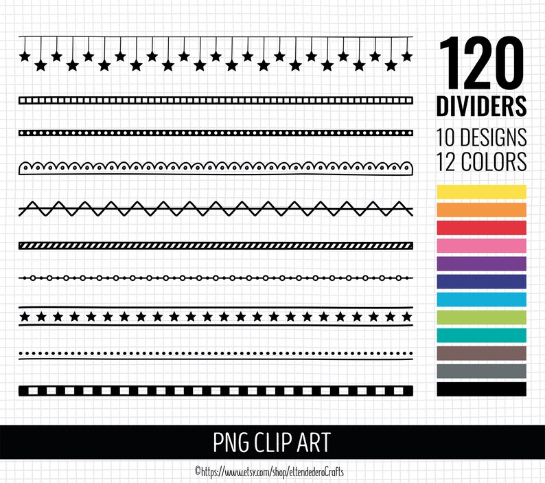 Doodle Dividers PNG Clipart. Colorful Hand Drawn Dividers | Etsy