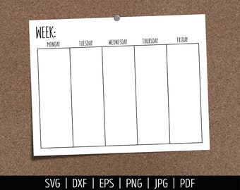 Blank Calendar SVG. Digital Weekly Calendar Vector Cut Files Cutting ...