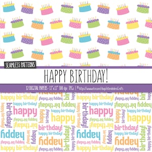 Birthday Digital Paper Package. Multicolor Kids Birthday Party Seamless ...
