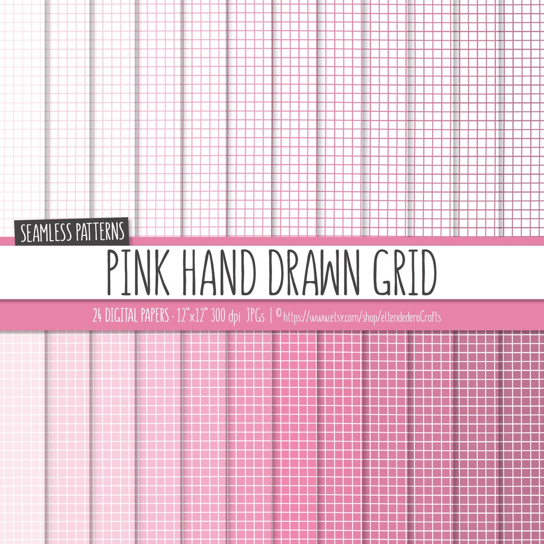 Pink Hand Drawn Grid Digital Paper Set. Monochrome Graph - Etsy