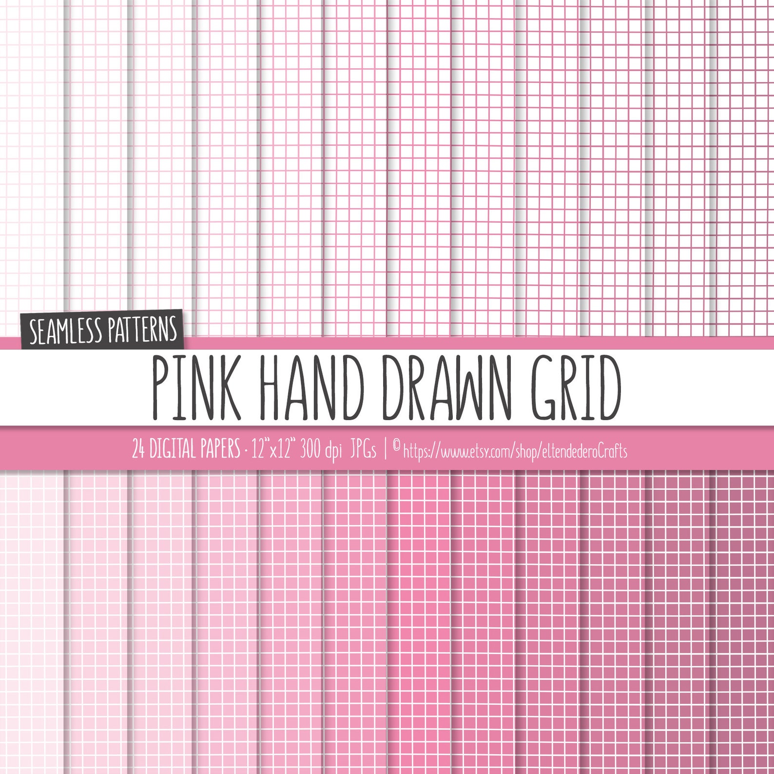 Pink Hand Drawn Grid Digital Paper Set. Monochrome Graph - Etsy