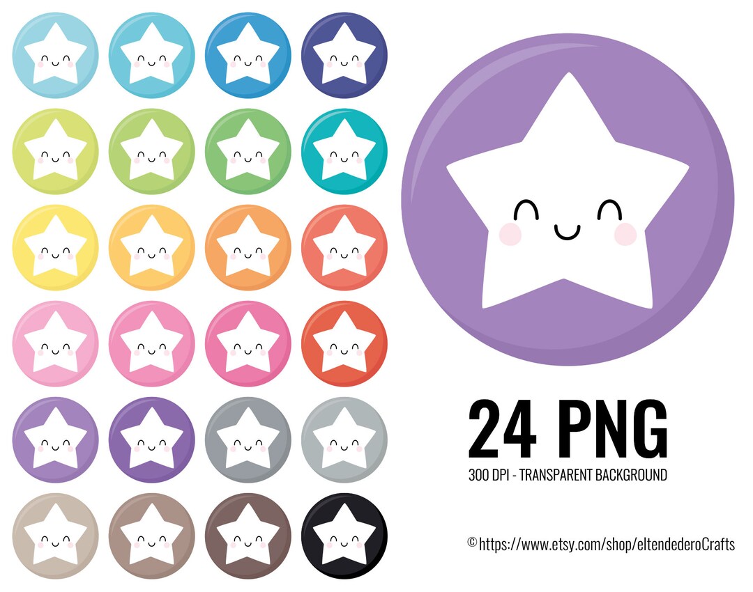 Star Clipart. Cute Stars Icons Clip Art. Kawaii Star PNG - Etsy