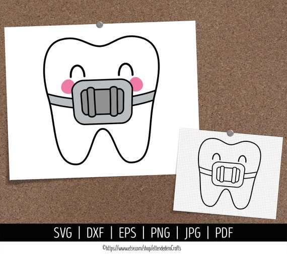 Tooth With Brackets SVG. Dental Cut Files. Vector Kawaii Tooth | Etsy
