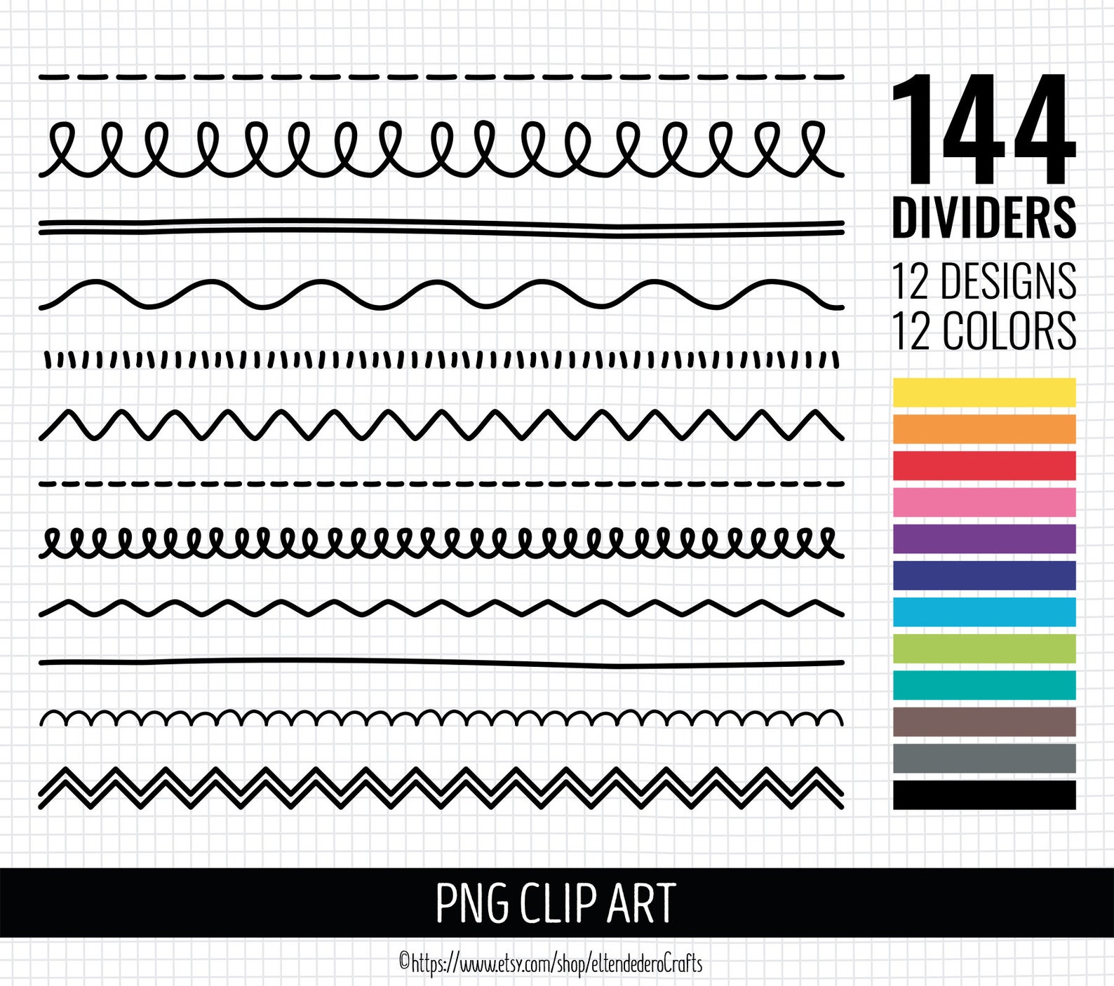 Doodle Dividers PNG Clipart. Colorful Hand Drawn Scallop - Etsy