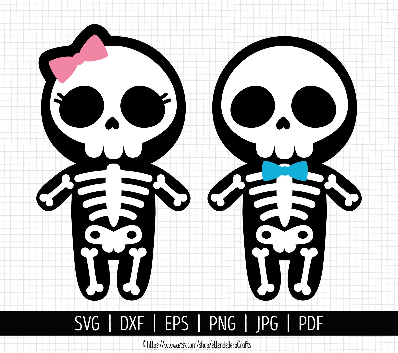 Skeleton SVG. Kids Halloween Skeleton Girl & Boy Clipart. Baby - Etsy